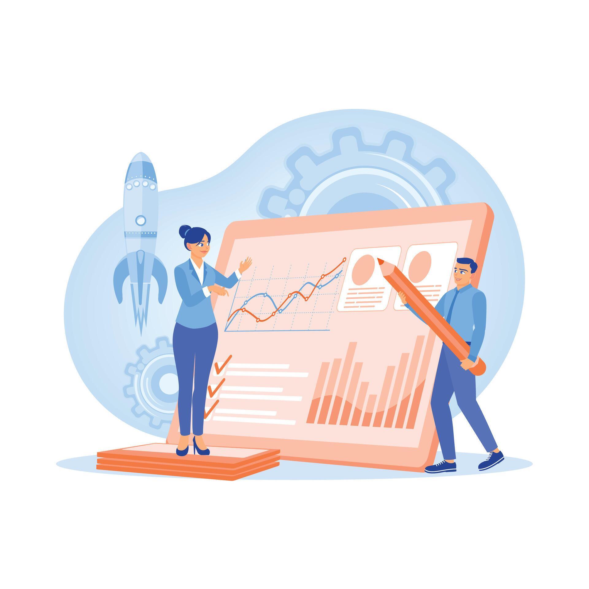 Businessman and colleagues analyzing business. Improve workflow processes. Project ...