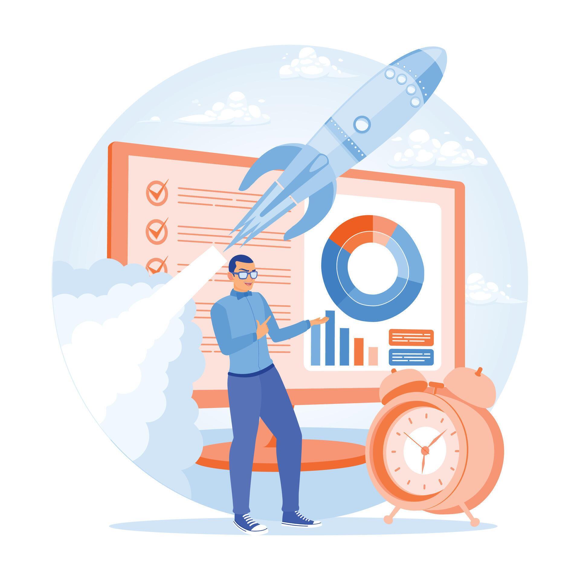 Businessman Analyzing Workflow Processes Perform Project Initiation And Closure Project