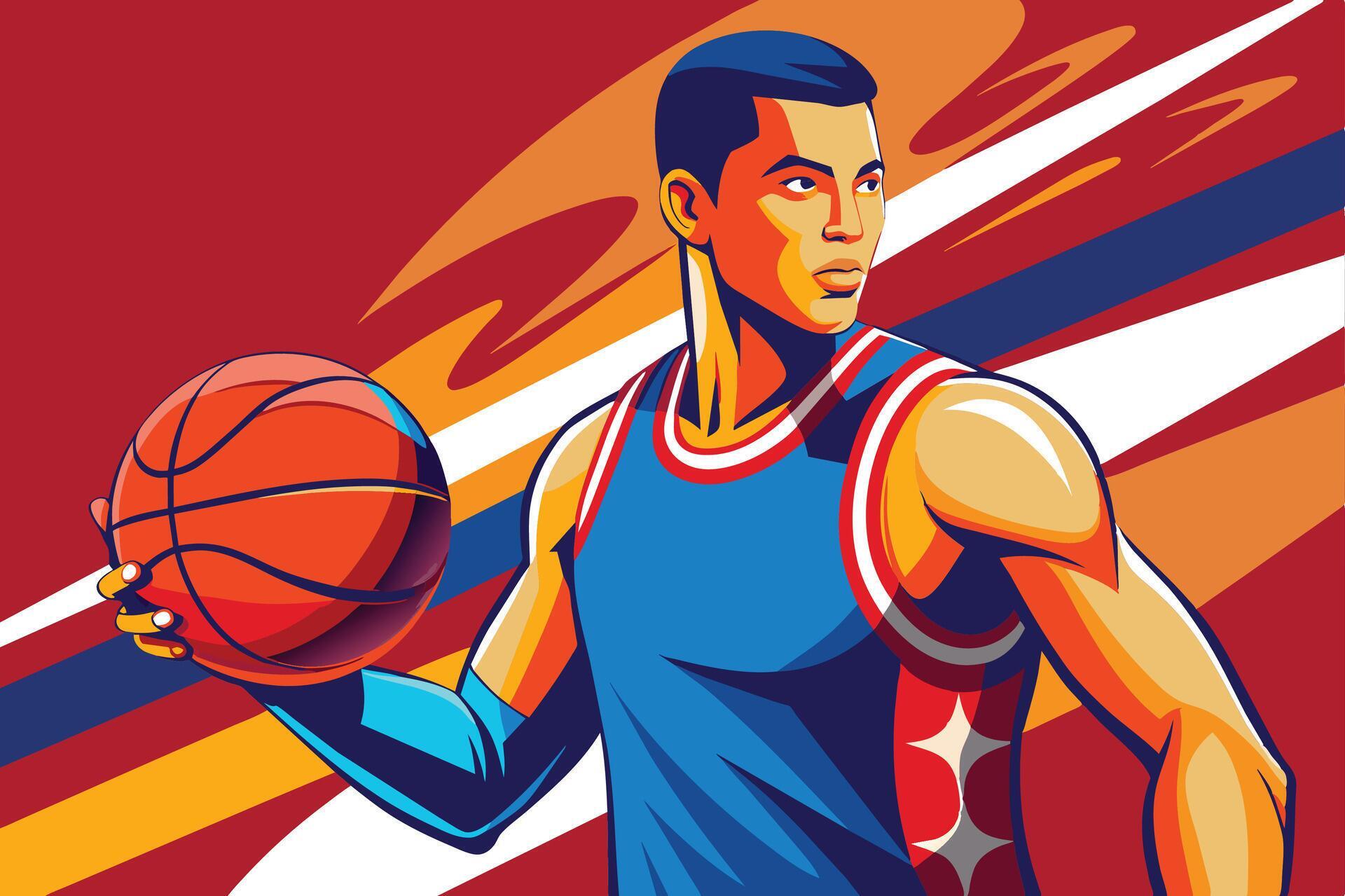 Stylized basketball player in action pose with vibrant colors during a ...