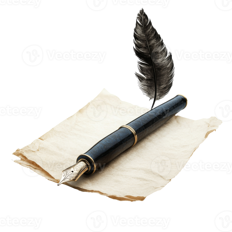 Fountain pen and quill on parchment 52885227 PNG