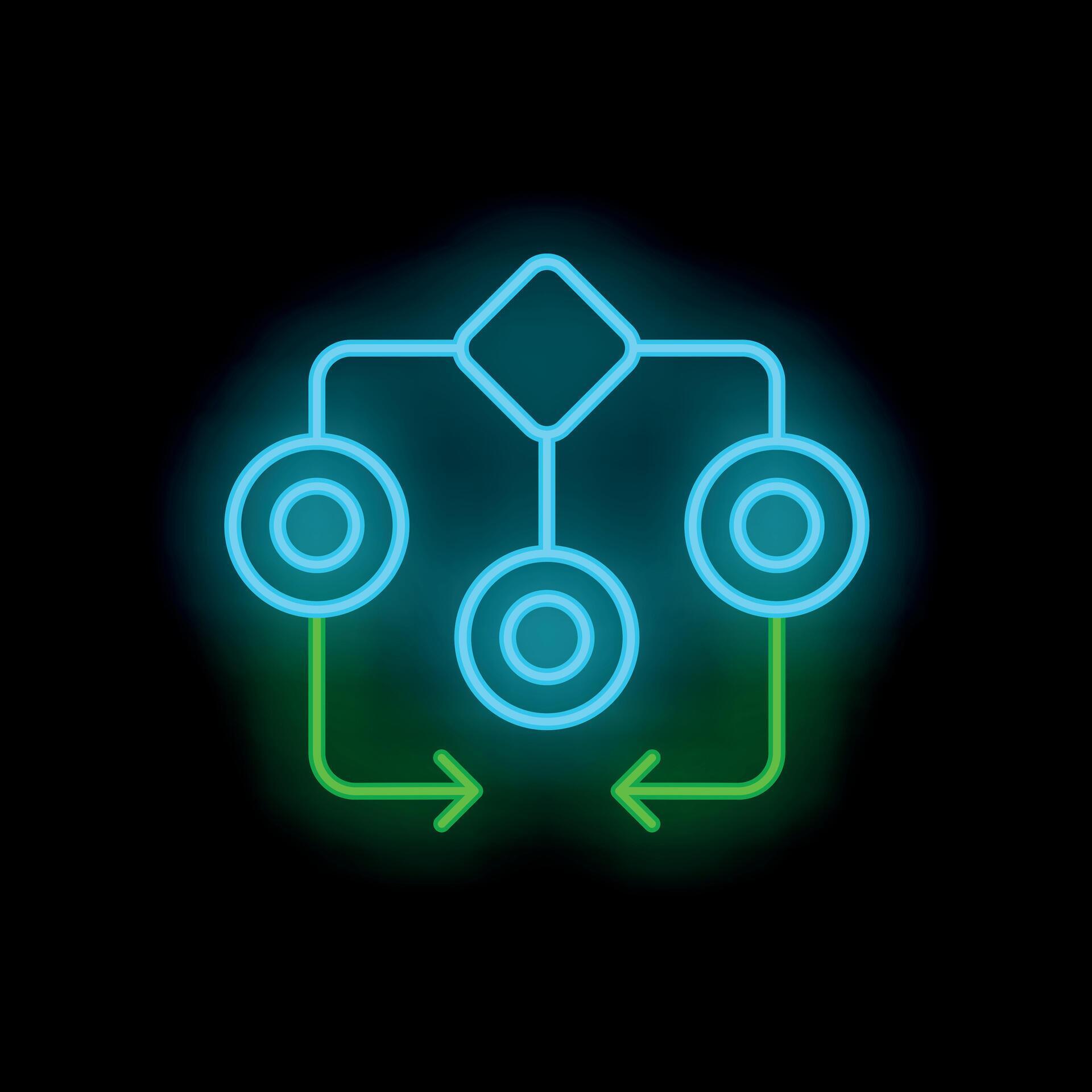 Neon algorithm showing machine learning process on black background ...