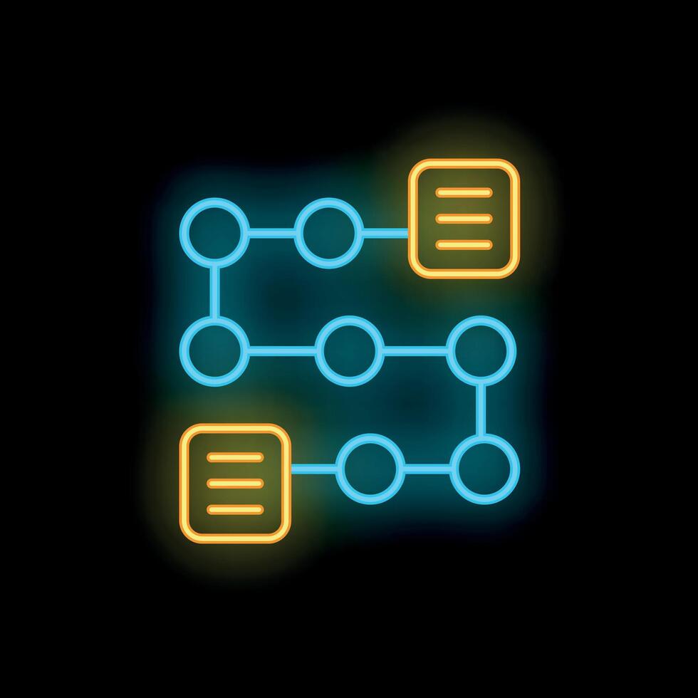 Neon algorithm processing data with documents connected by lines on ...