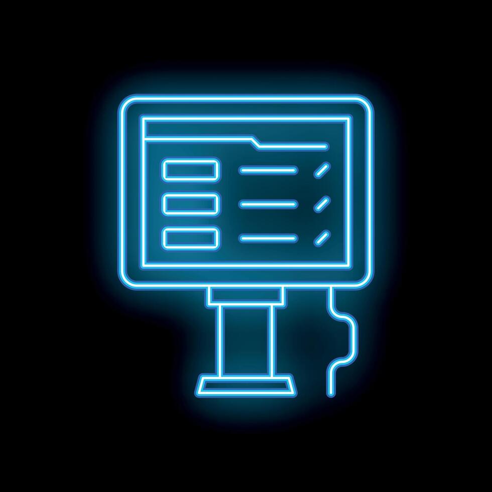 Neon icon of a computer monitor displaying folders and files on black background 52890068 Vector ...