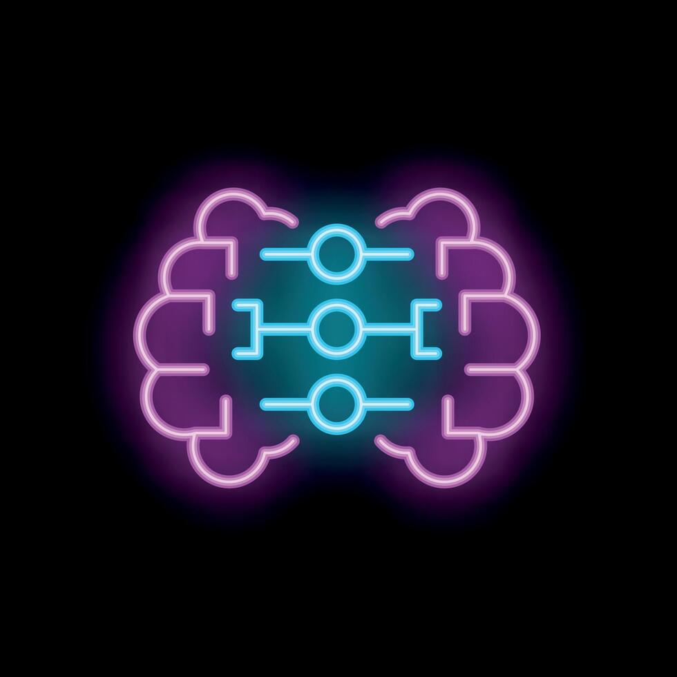 Neon Brain Showing Artificial Intelligence Algorithm On Black