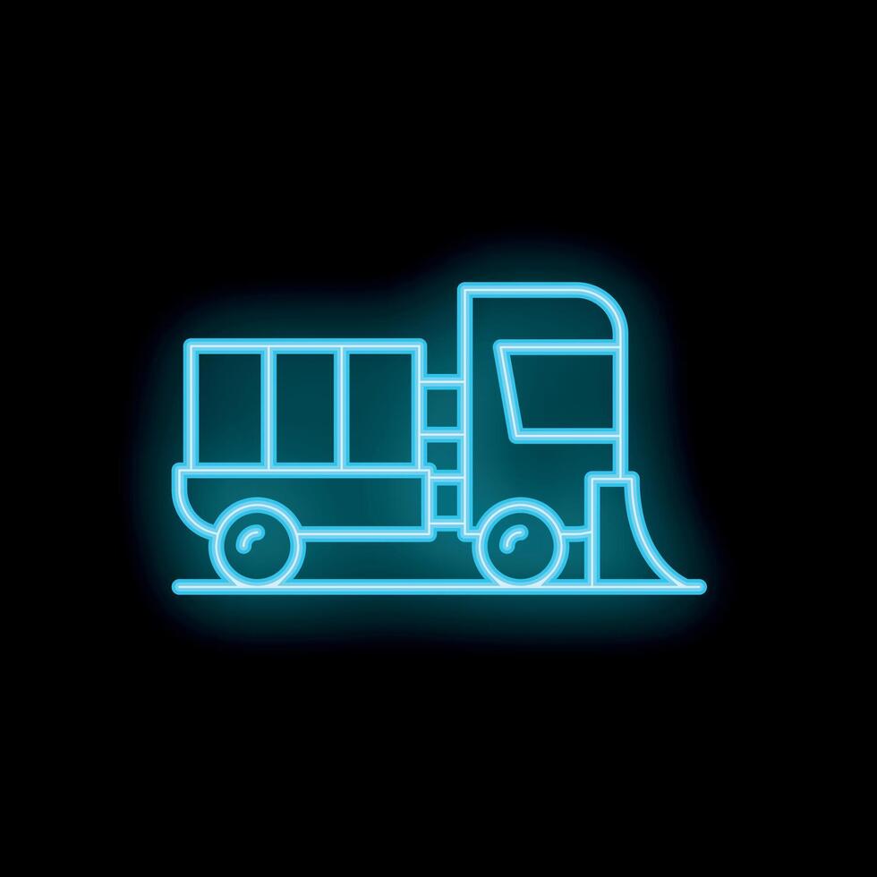 Blue neon icon of snow removal truck moving right on black background ... Blue neon icon of snow removal truck moving right on black background ...