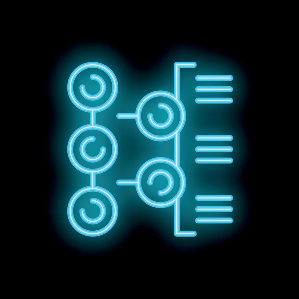 Blue neon style icon representing algorithm scheme for machine learning ...