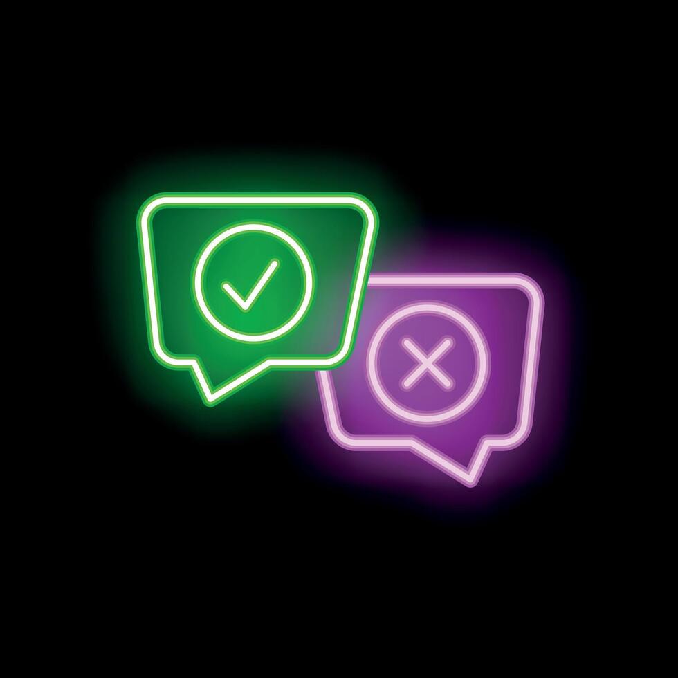 Neon speech bubbles showing tick and cross signs on dark background 52899292 Vector Art at Vecteezy