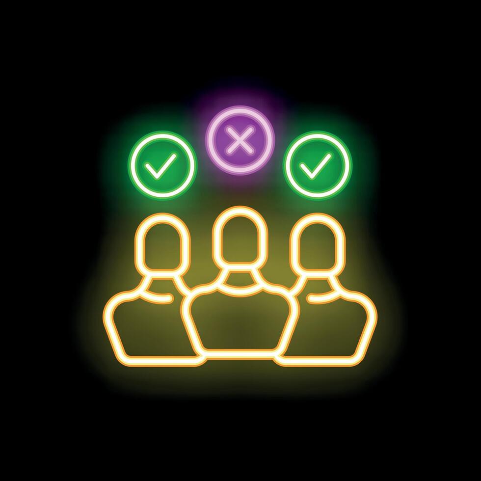 Neon icon showing people choosing between right and wrong answers ...