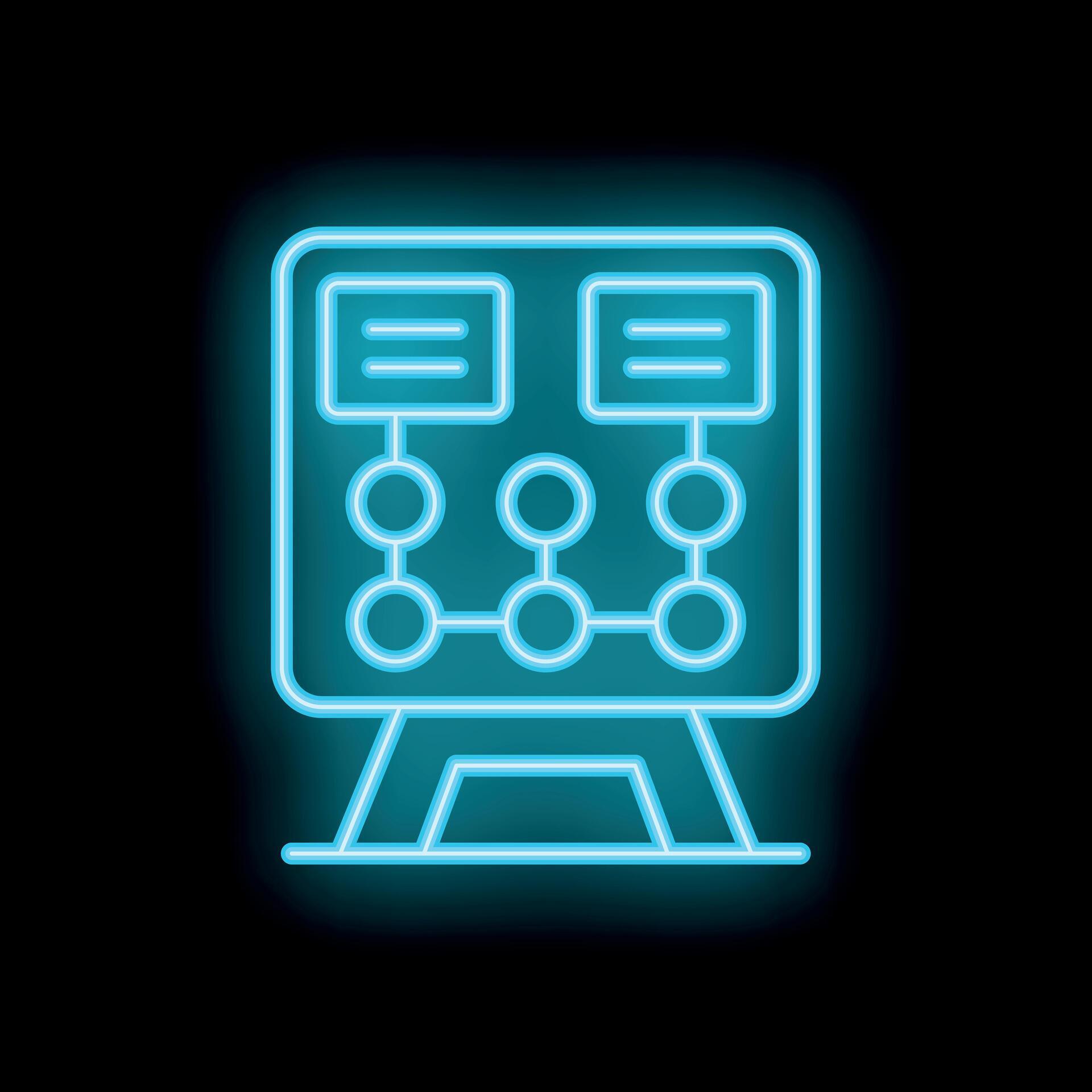 Neon blue algorithm showing planning process on black background ...