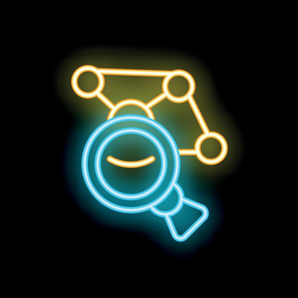 Magnifying glass exploring connections, neon illustration of network ... Magnifying glass exploring connections, neon illustration of network ...