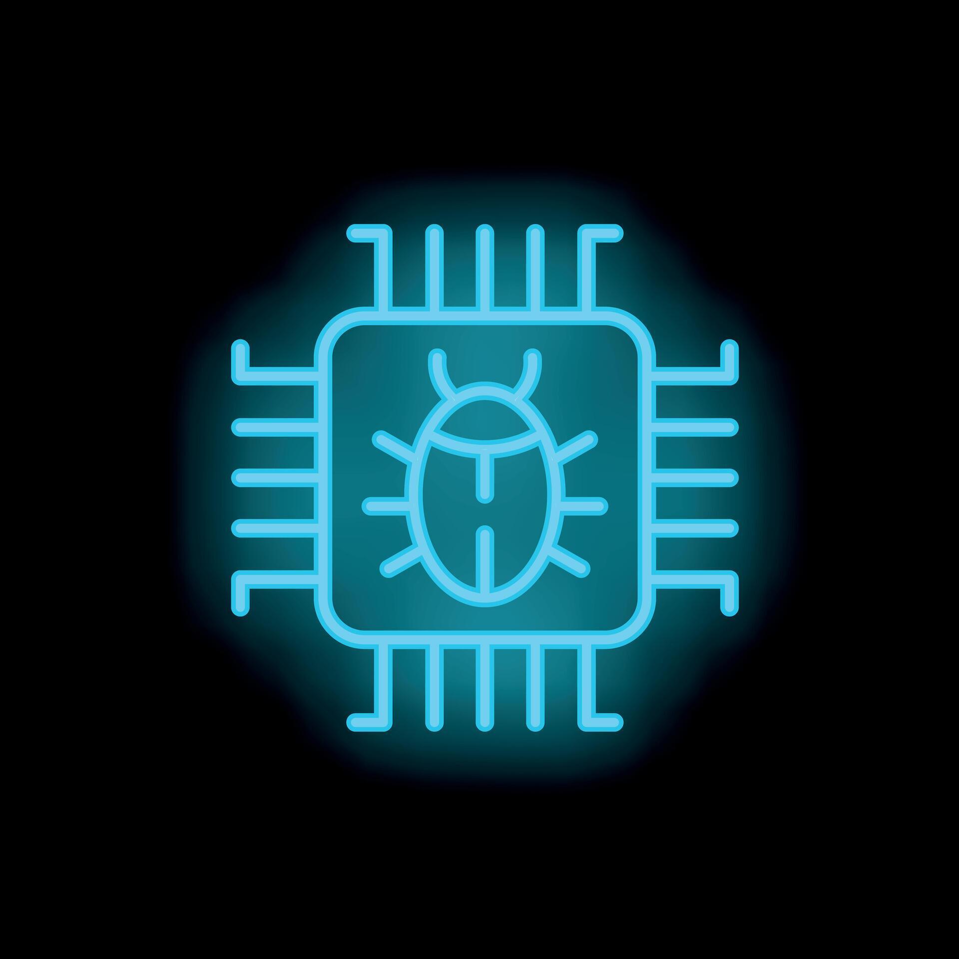 Neon Icon Of Computer Chip Containing Malware Bug Spreading Through Circuitry 52902089 Vector
