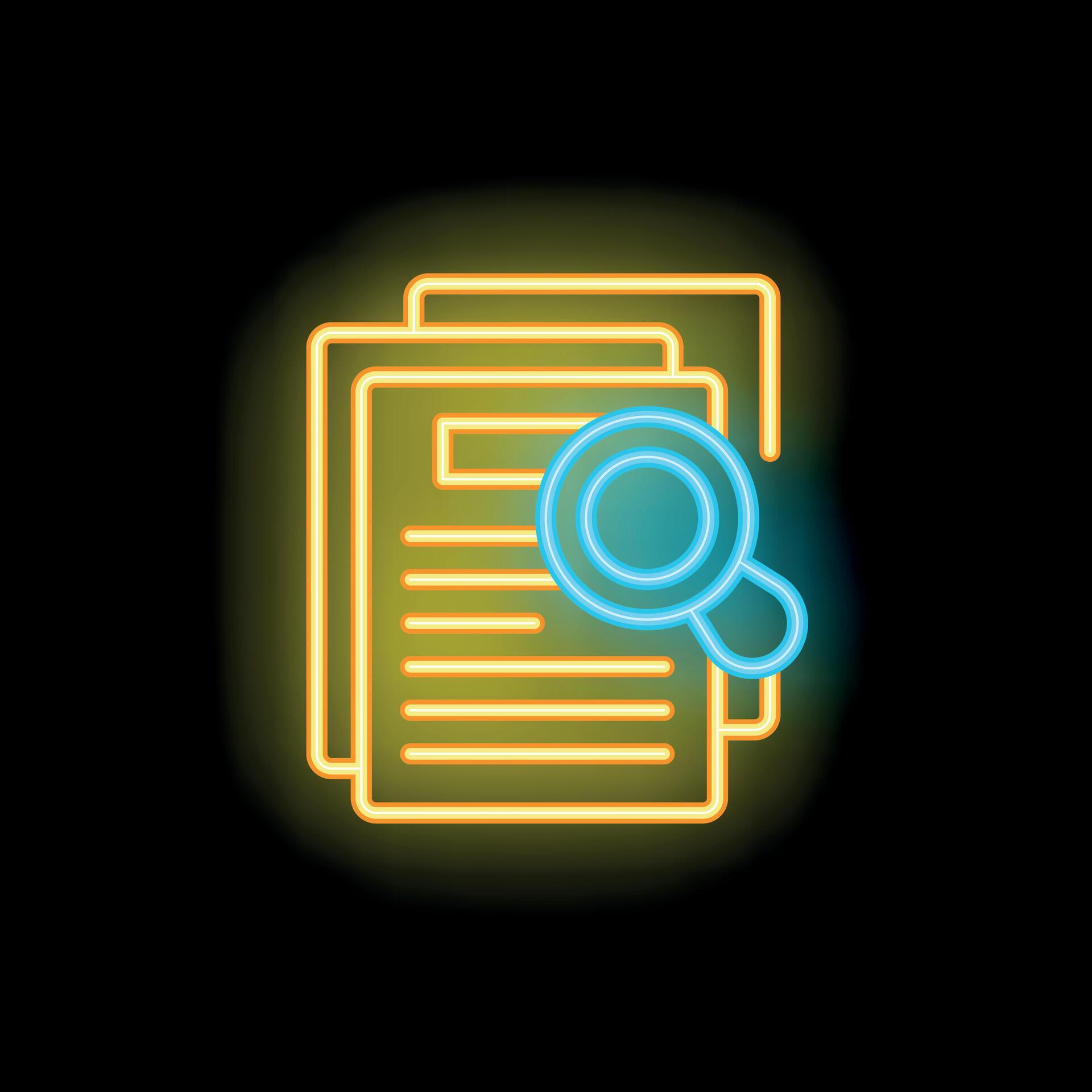 Neon icon of magnifying glass analyzing documents for information retrieval 52902126 Vector Art ...
