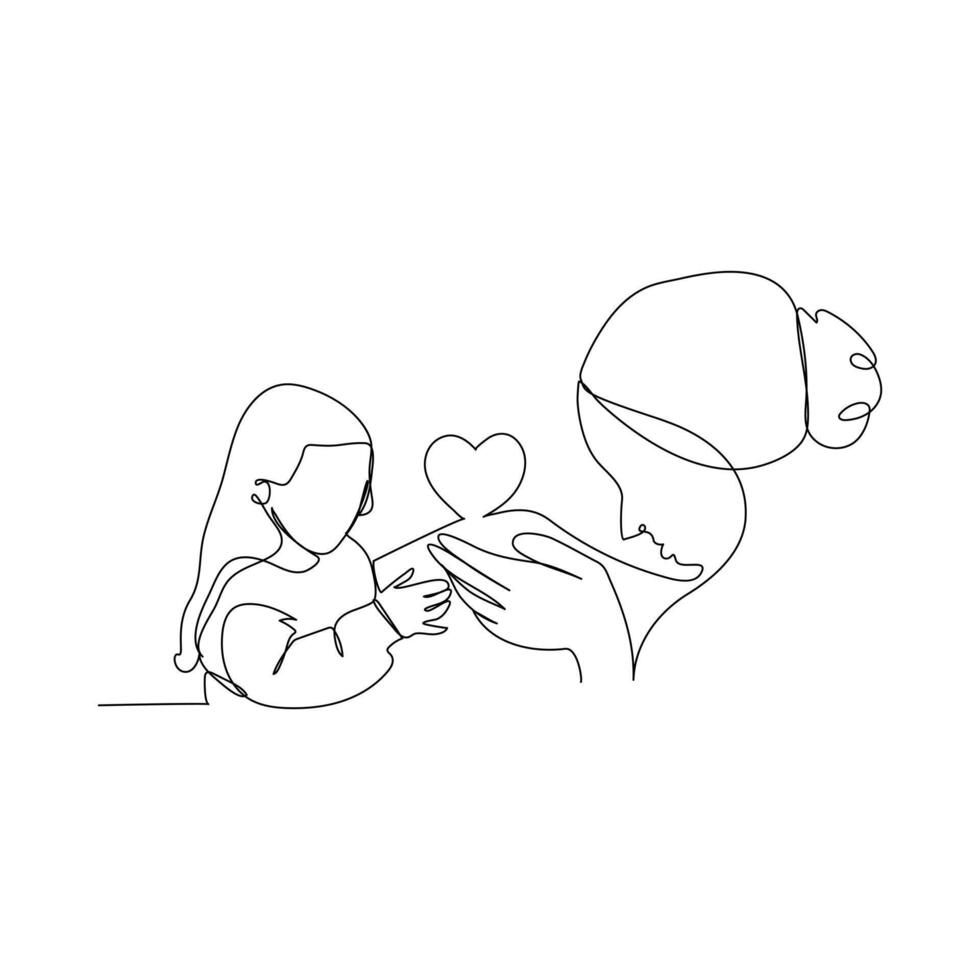 Abstract mother with a child in continuous one line drawing art style ...