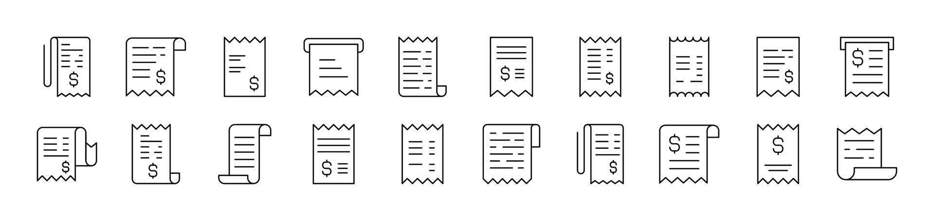 Store Receipt Outline Web Line Icons Collection Editable Stroke
