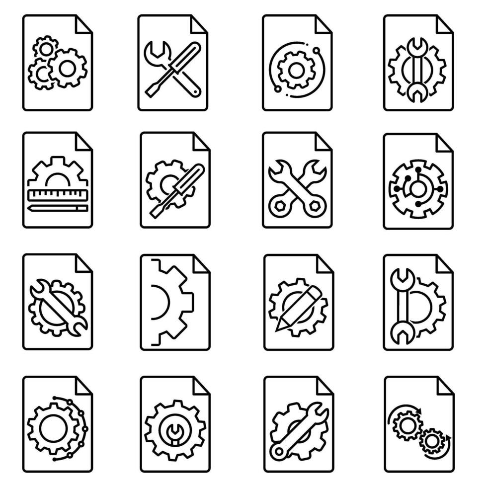 Technical documentation icon set. Manual illustration sign collection. Instruction symbol or ...