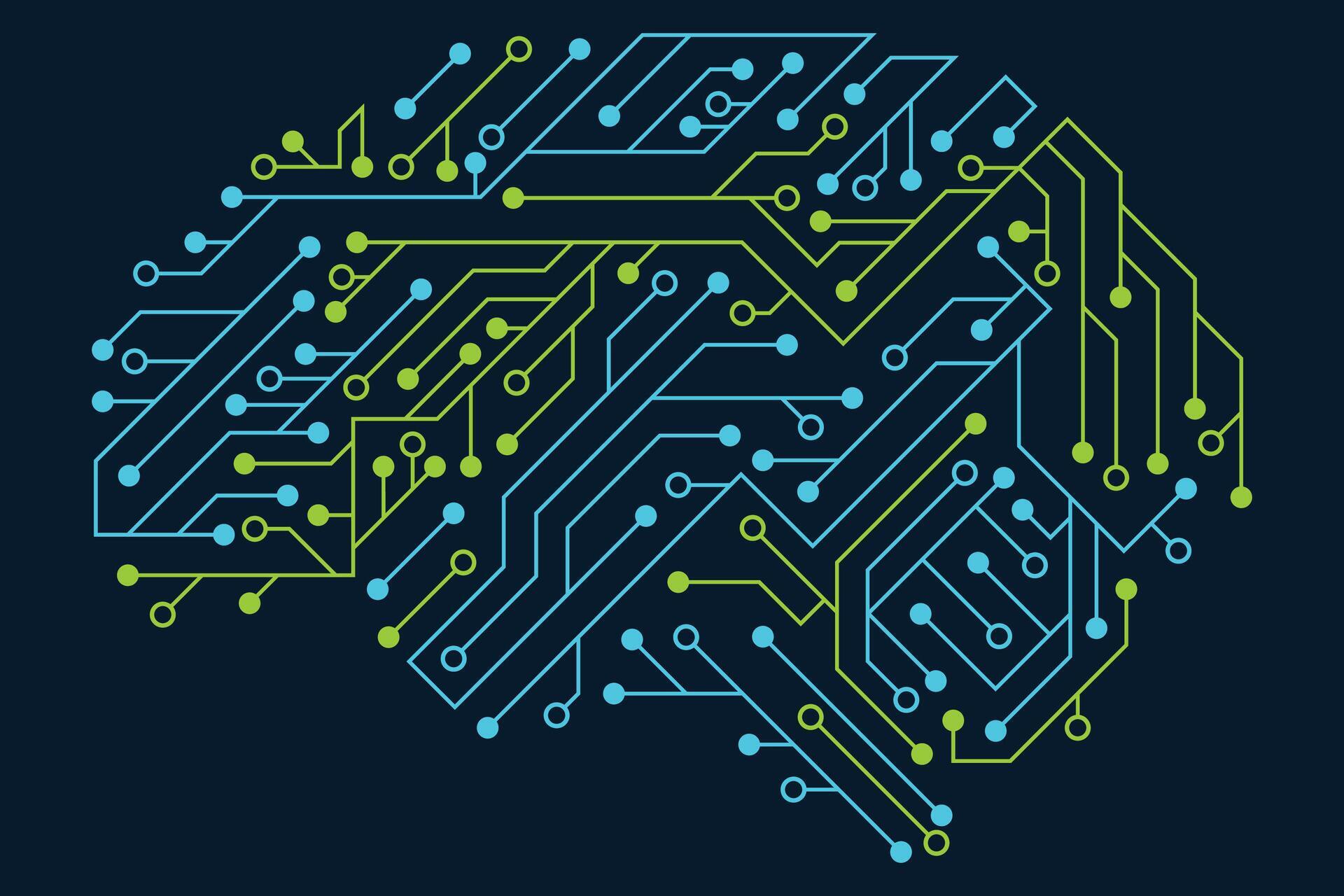 Artificial Intelligence brain illustration with board circuit. Circuit board human brain ...