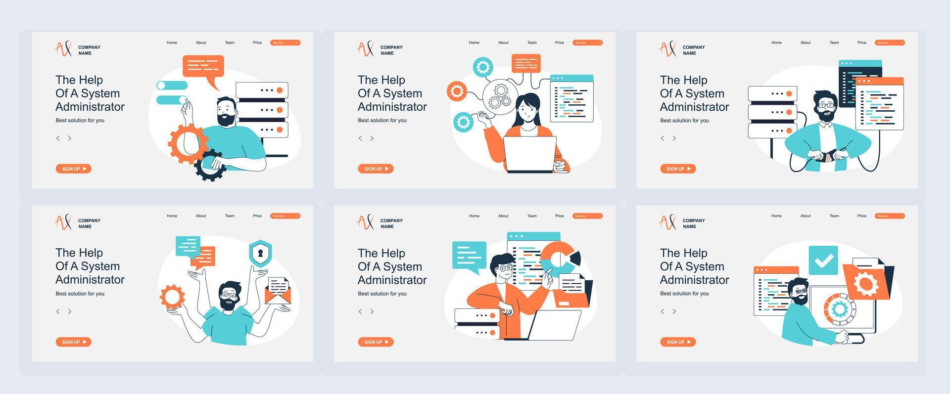 System administrator concept of landing page with slide templates set ...