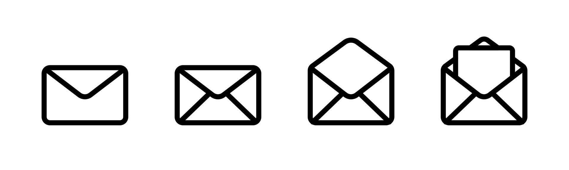 Message mail icon set. E-mail envelope icons. Inbox, sending, opened, received, sent, delivered ...