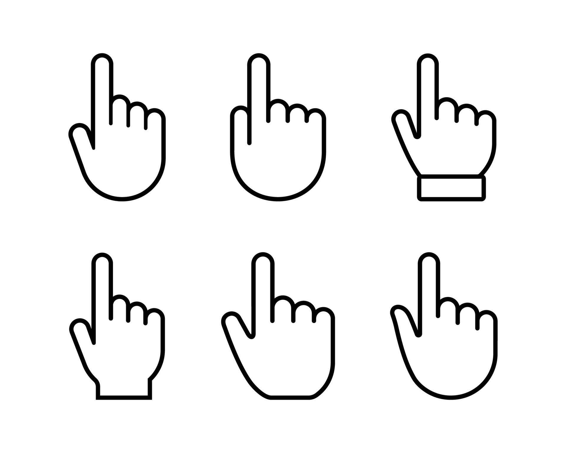 Hand click icon set. Pointer cursor mouse icon. Clicking cursor, pointing hand clicks icons ...