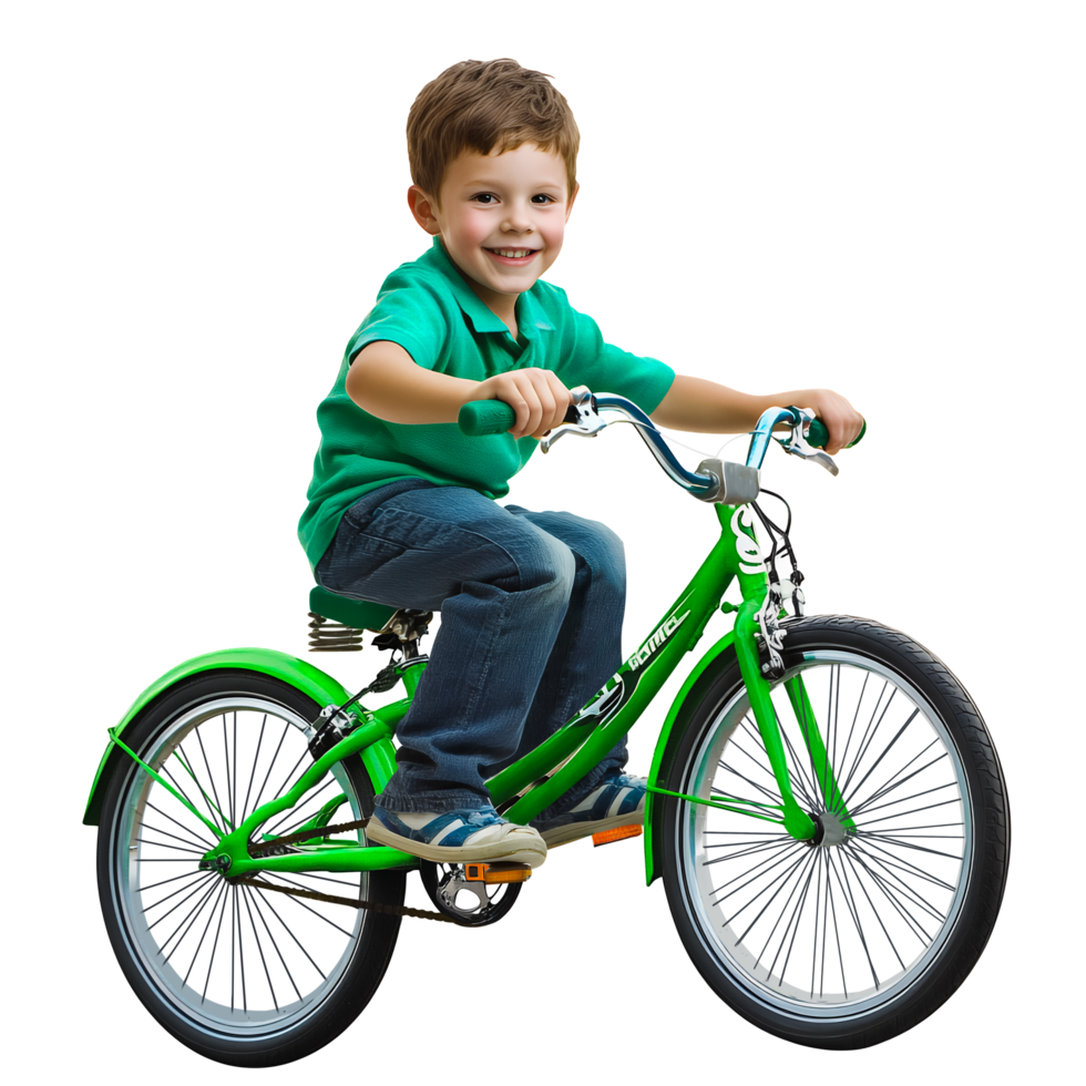 Boy Riding Green Bicycle with Joy Isolated on Transparent Background 52934422 PNG