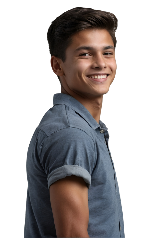 A Young Man In A Blue Shirt Smiling 52941242 Png