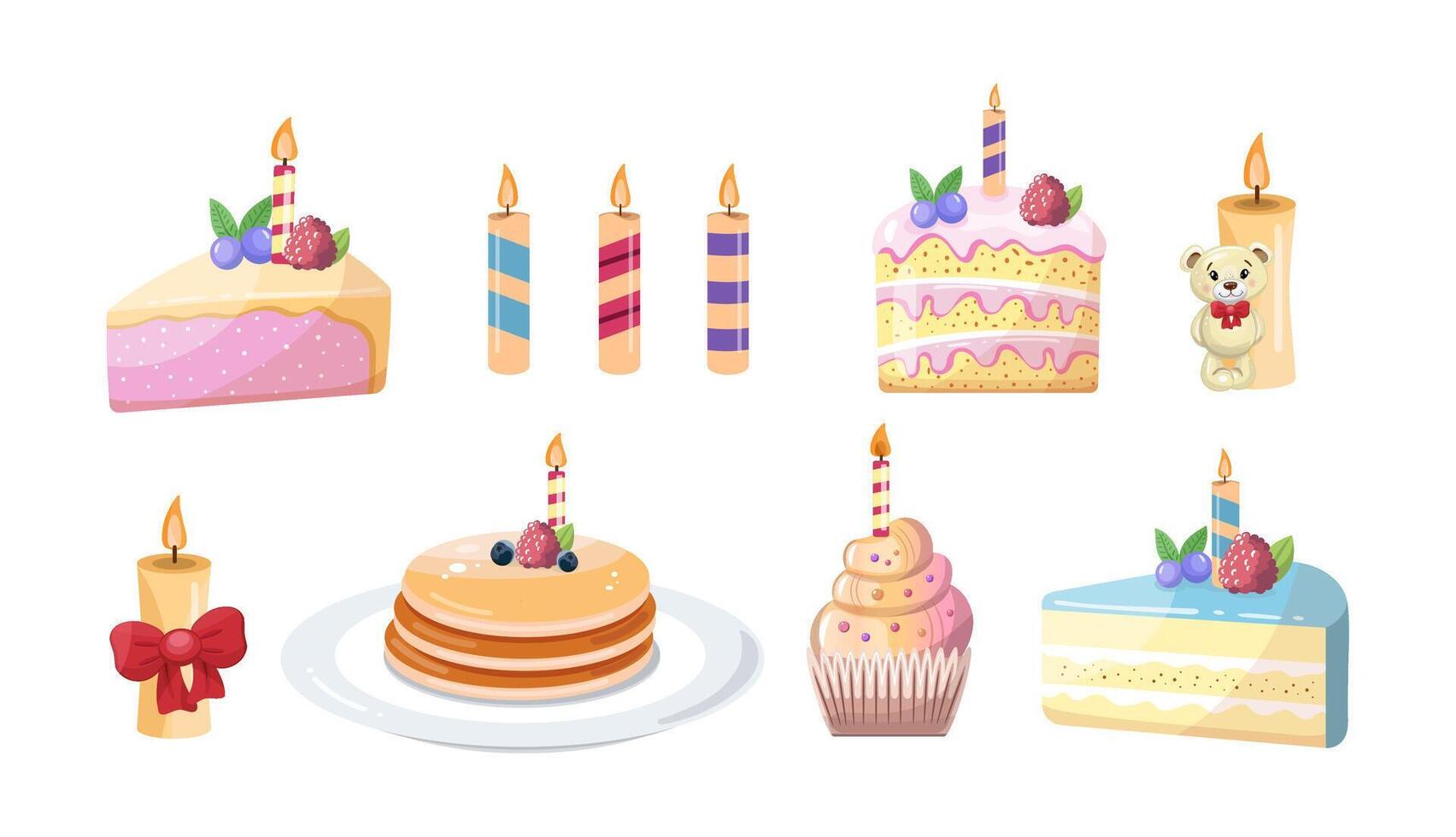 Flat style set of cute birthday party desserts and candles 52941731 ...