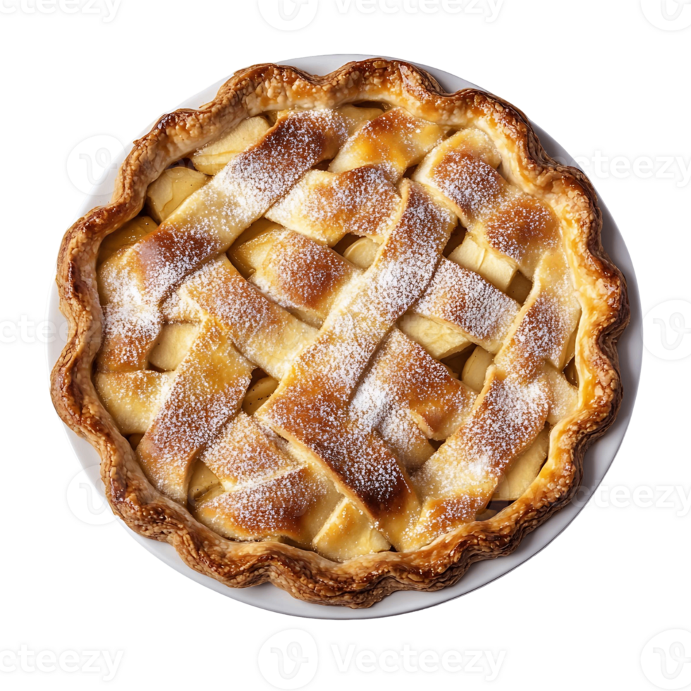 ein frisch gebacken Apfel Kuchen mit ein golden Kruste, isoliert auf ein transparent Hintergrund ...