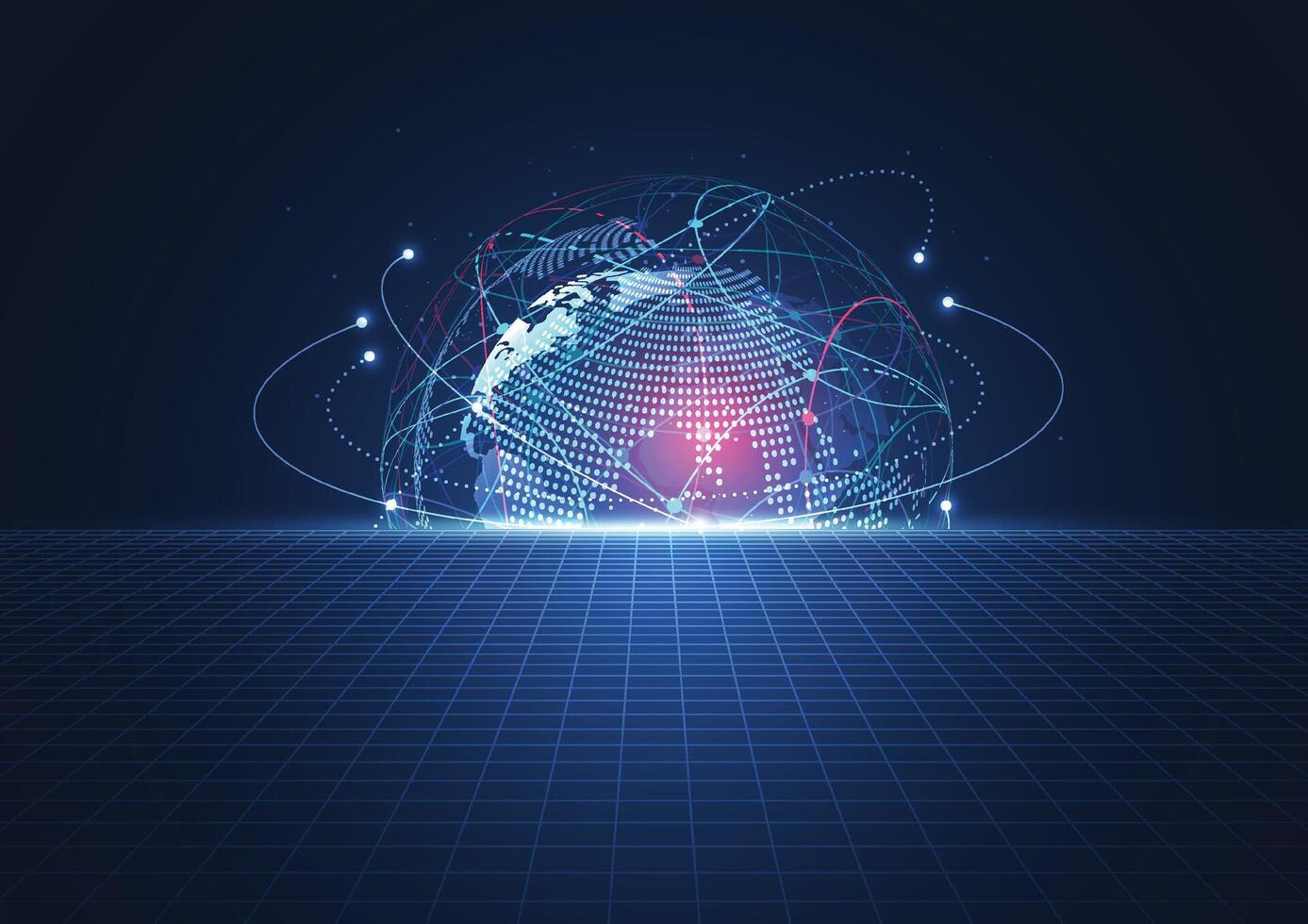 Abstract Global Network Connection On Gold Background World Map Point