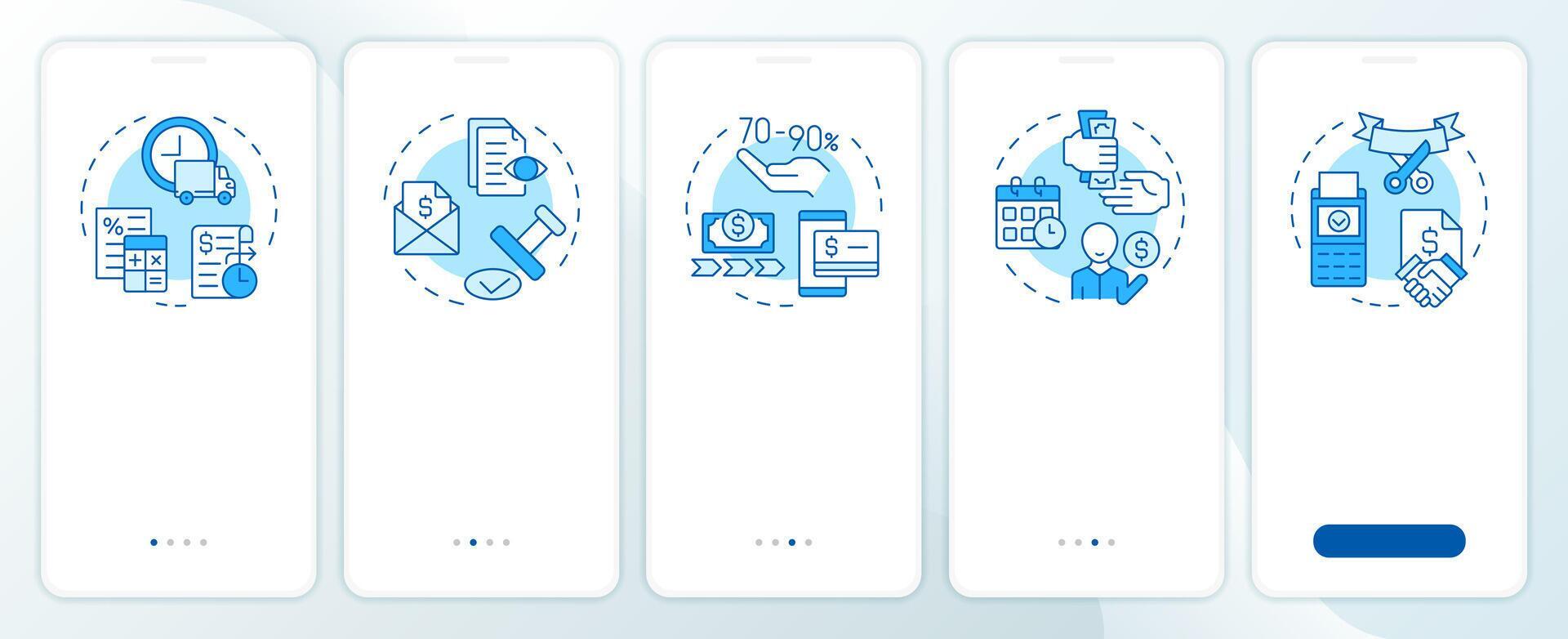 Factoring Process Phases Blue Onboarding Mobile App Screen Walkthrough