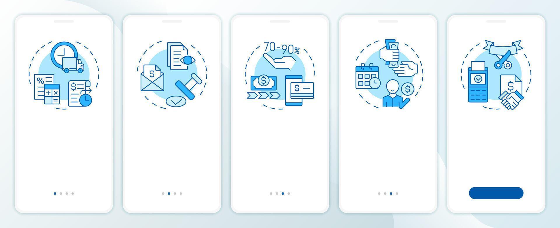Factoring Process Phases Blue Onboarding Mobile App Screen Walkthrough