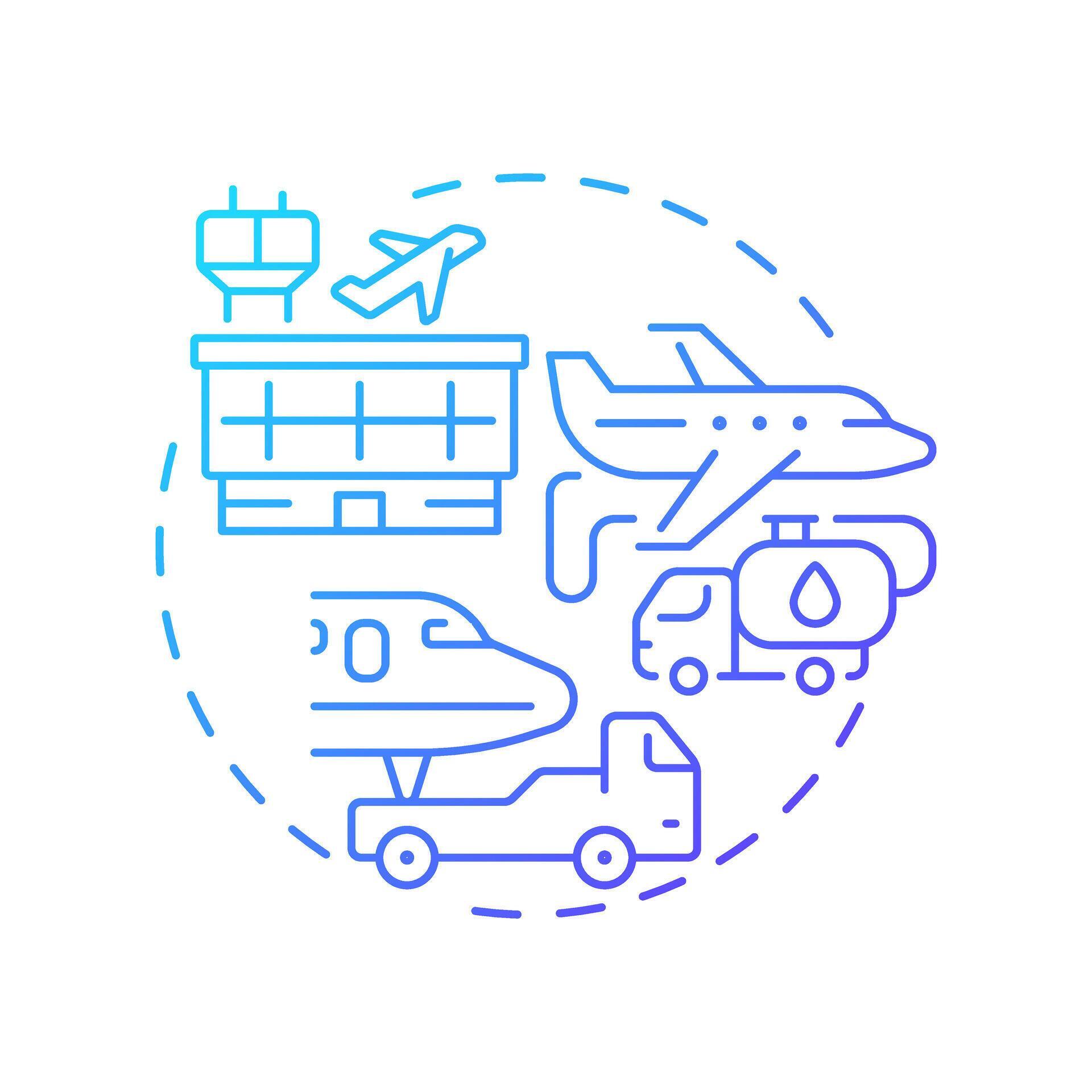 Aircraft ground handling blue gradient concept icon. Airline management, airplane maintenance ...