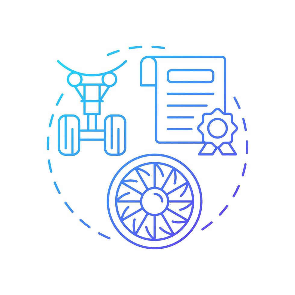 Aircraft parts supply blue gradient concept icon. Regulatory compliance, certification. Round ...
