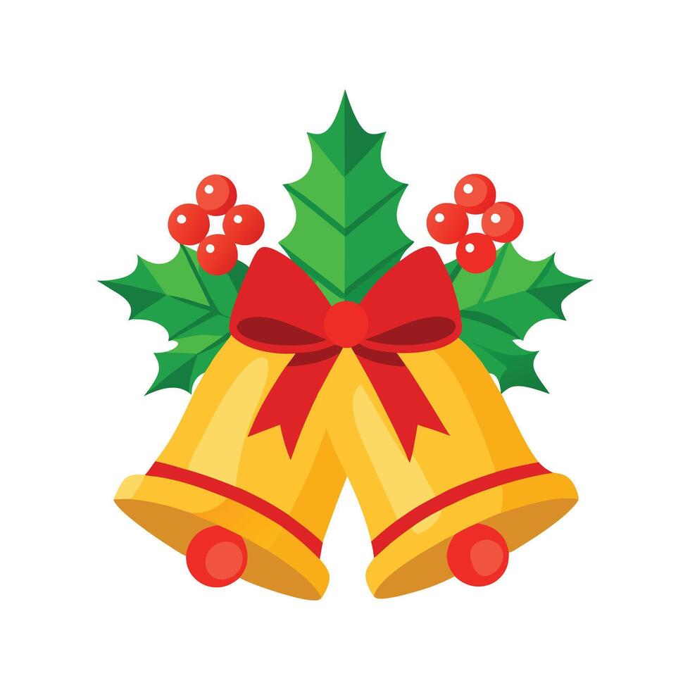 Christmas Bells in Gold - Festive Decoration with Holly Leaves, Berries ...