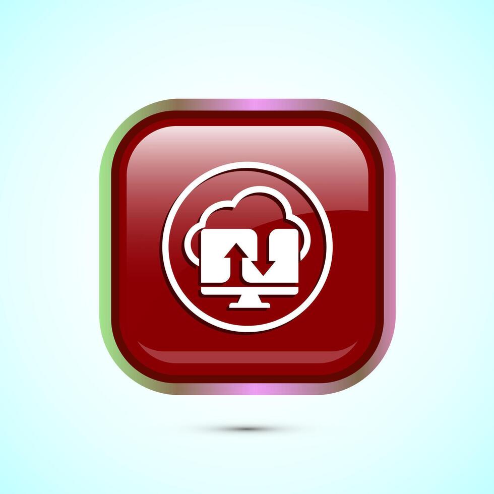 Cloud computing icon design illustration. Data storage and tech icon, Red Color Square Button ...
