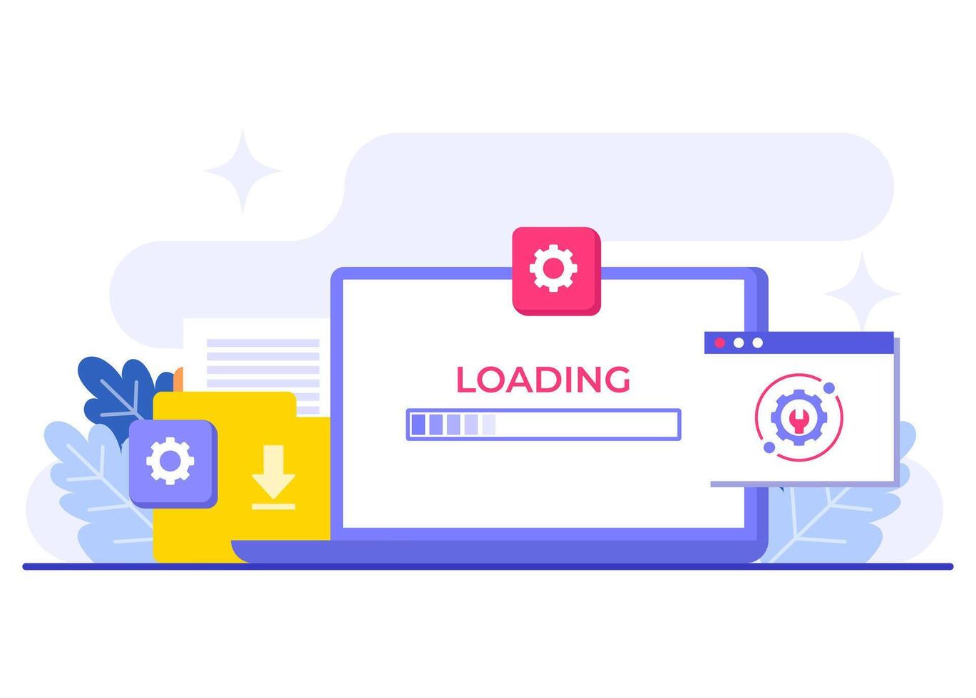 System loading on laptop flat illustration, System maintenance, Error ... System loading on laptop flat illustration, System maintenance, Error ...