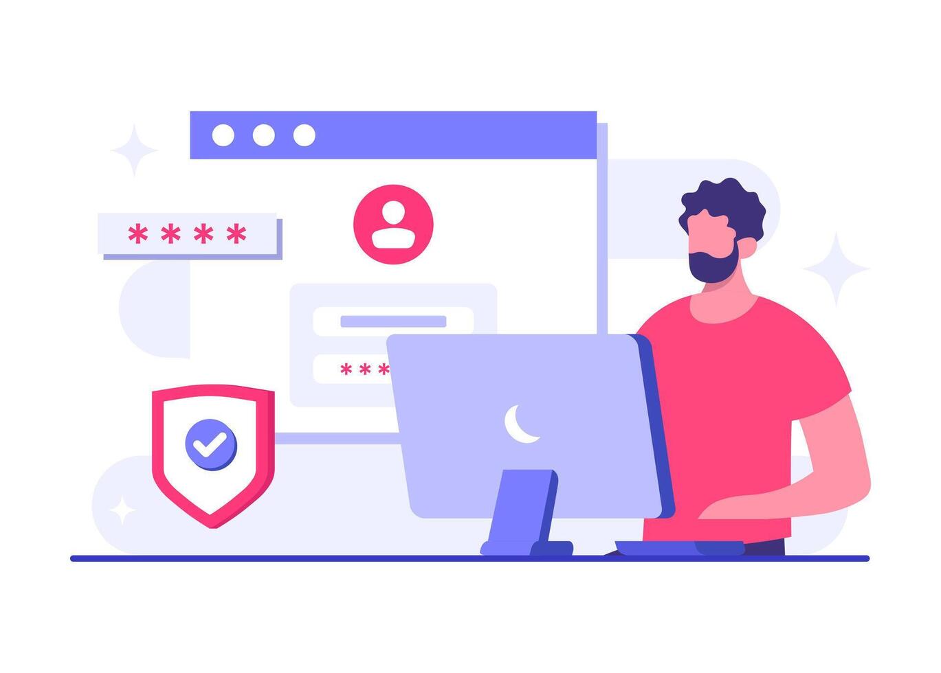 Users Rely On Passwords To Protect Data Access Flat Illustration