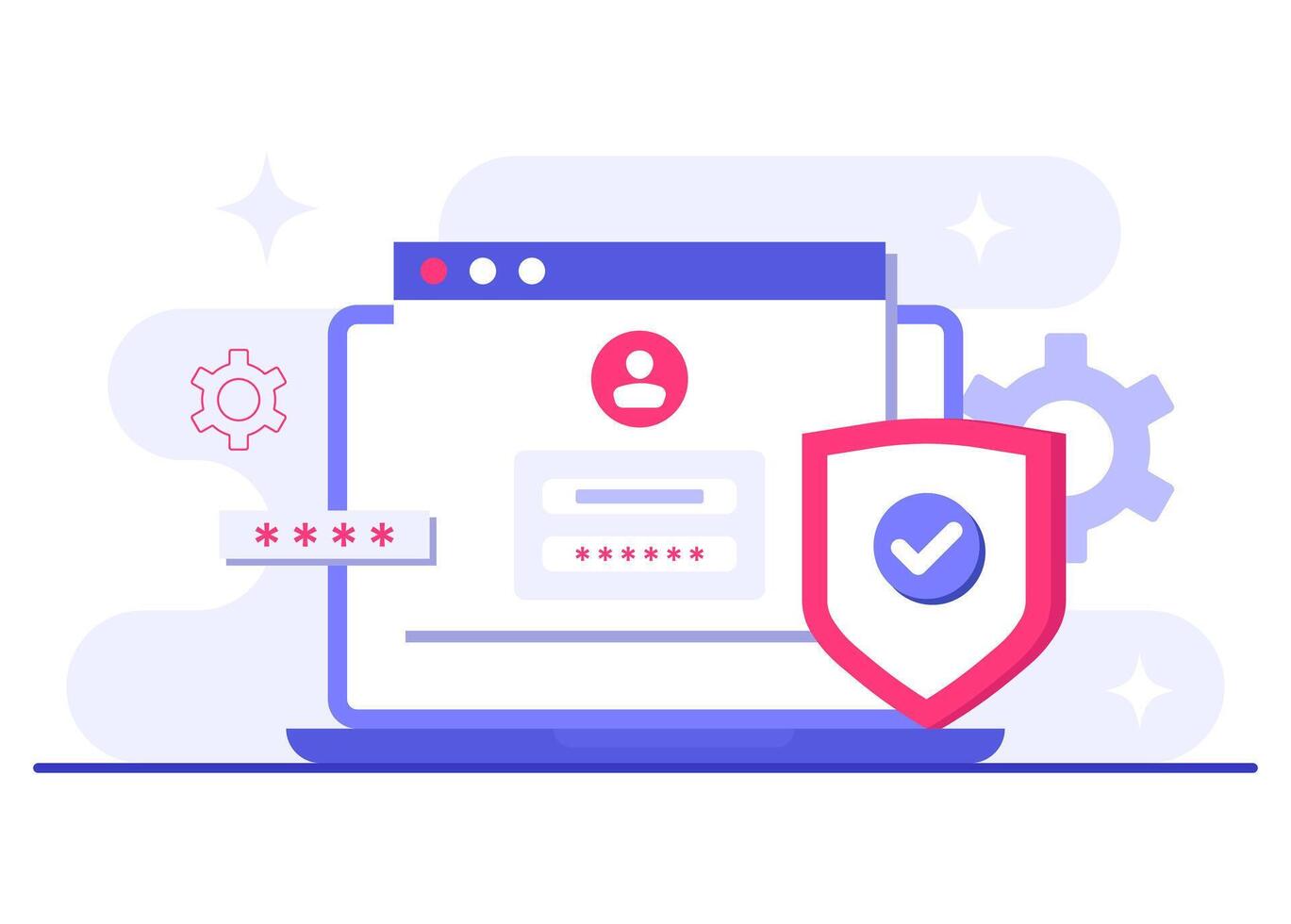 Login Page Window On Laptop Screen Flat Illustration Password Secure