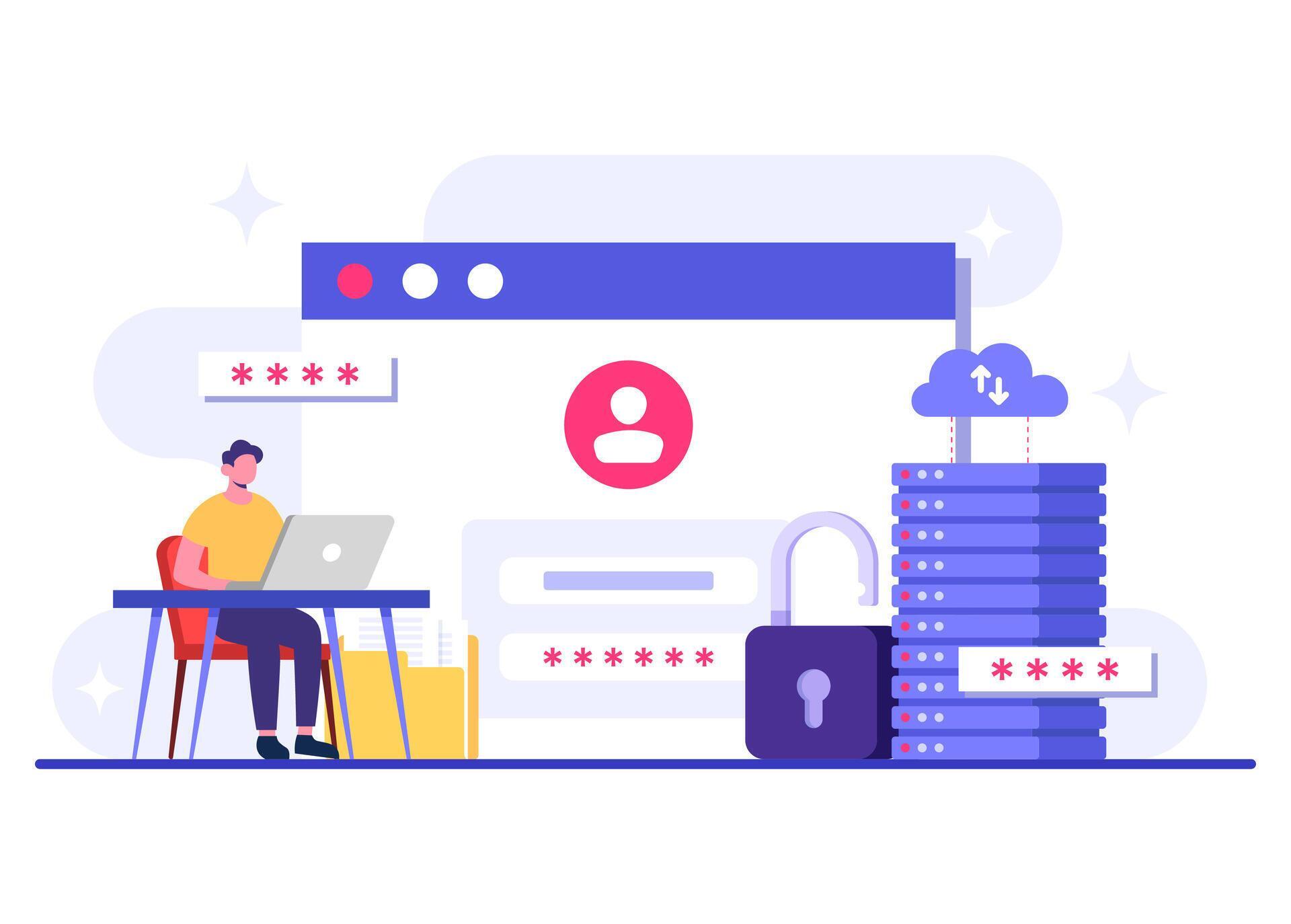 Network Security And Threat Management Database Protection Cyber Security Flat Illustration