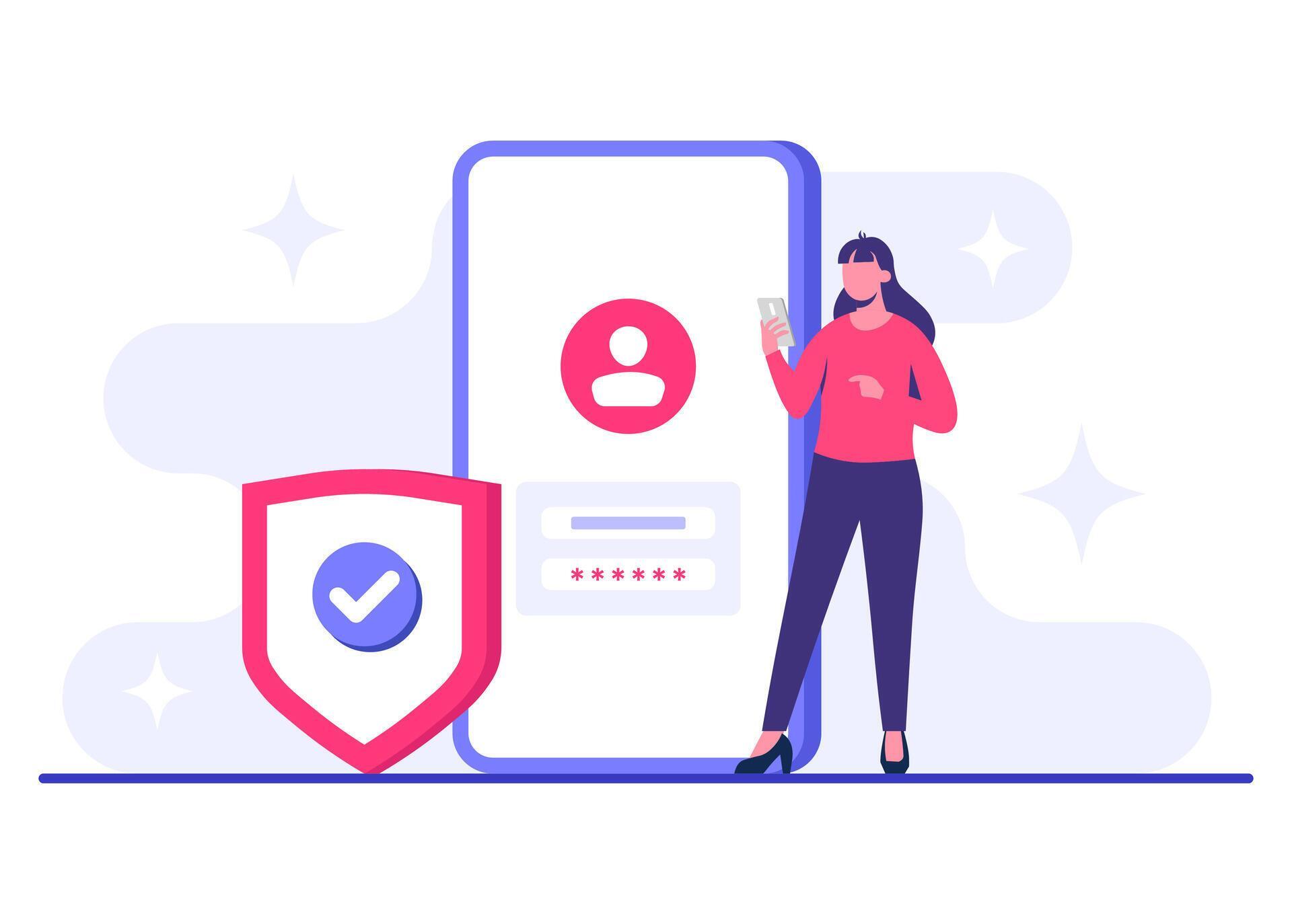 Data Secured With Password Access Flat Illustration Data Protection Cyber Security Internet