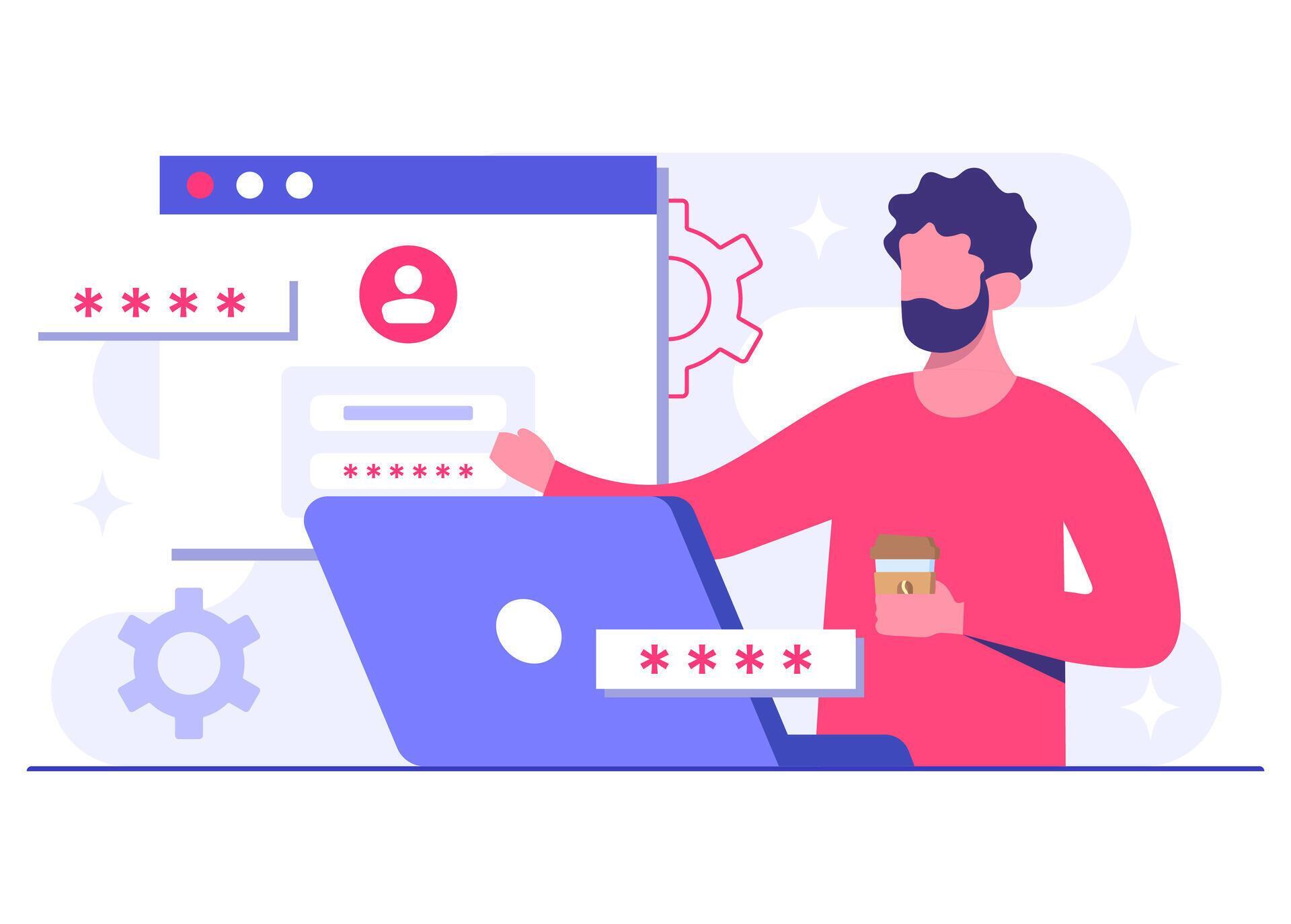 Cyber Defense Strategies Password Secure Access Flat Illustration Data Protection Cyber