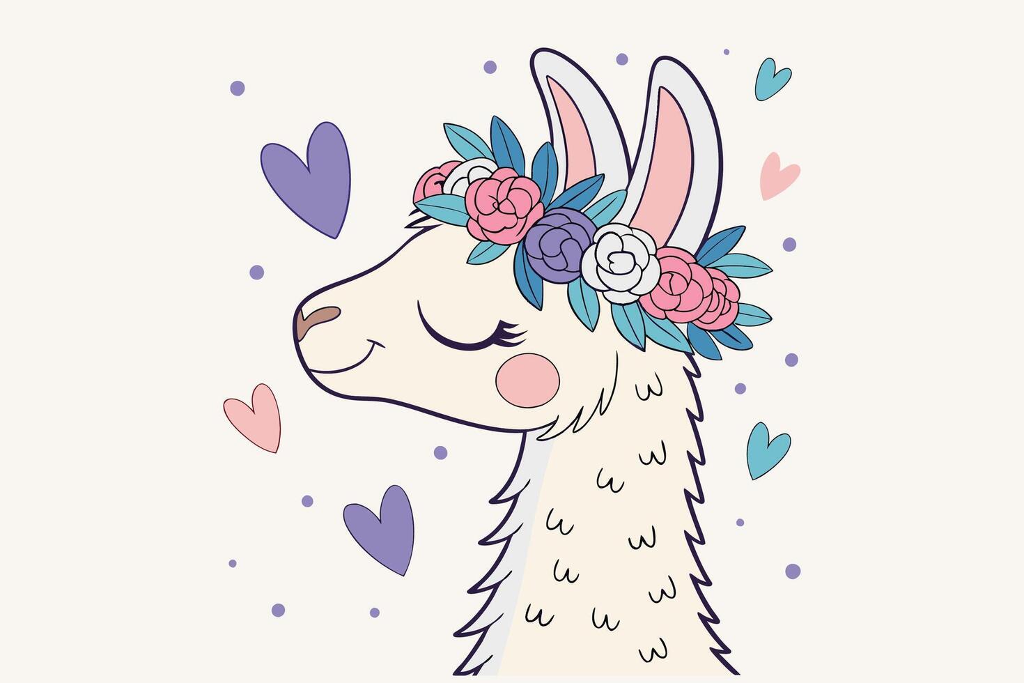 Blissful Llama with Flower Garland 52978721 Vector Art at Vecteezy
