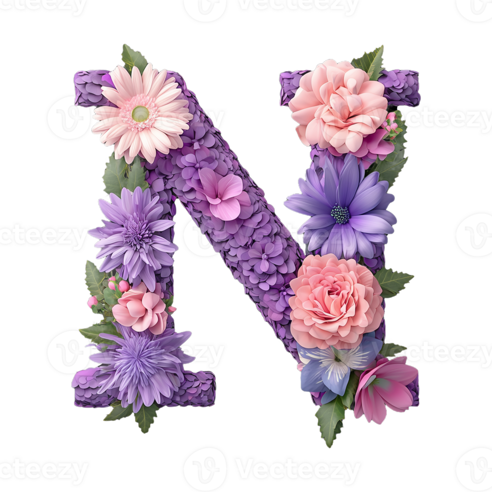 Floral letter N composed of vibrant flowers on transparent background 52980776 PNG