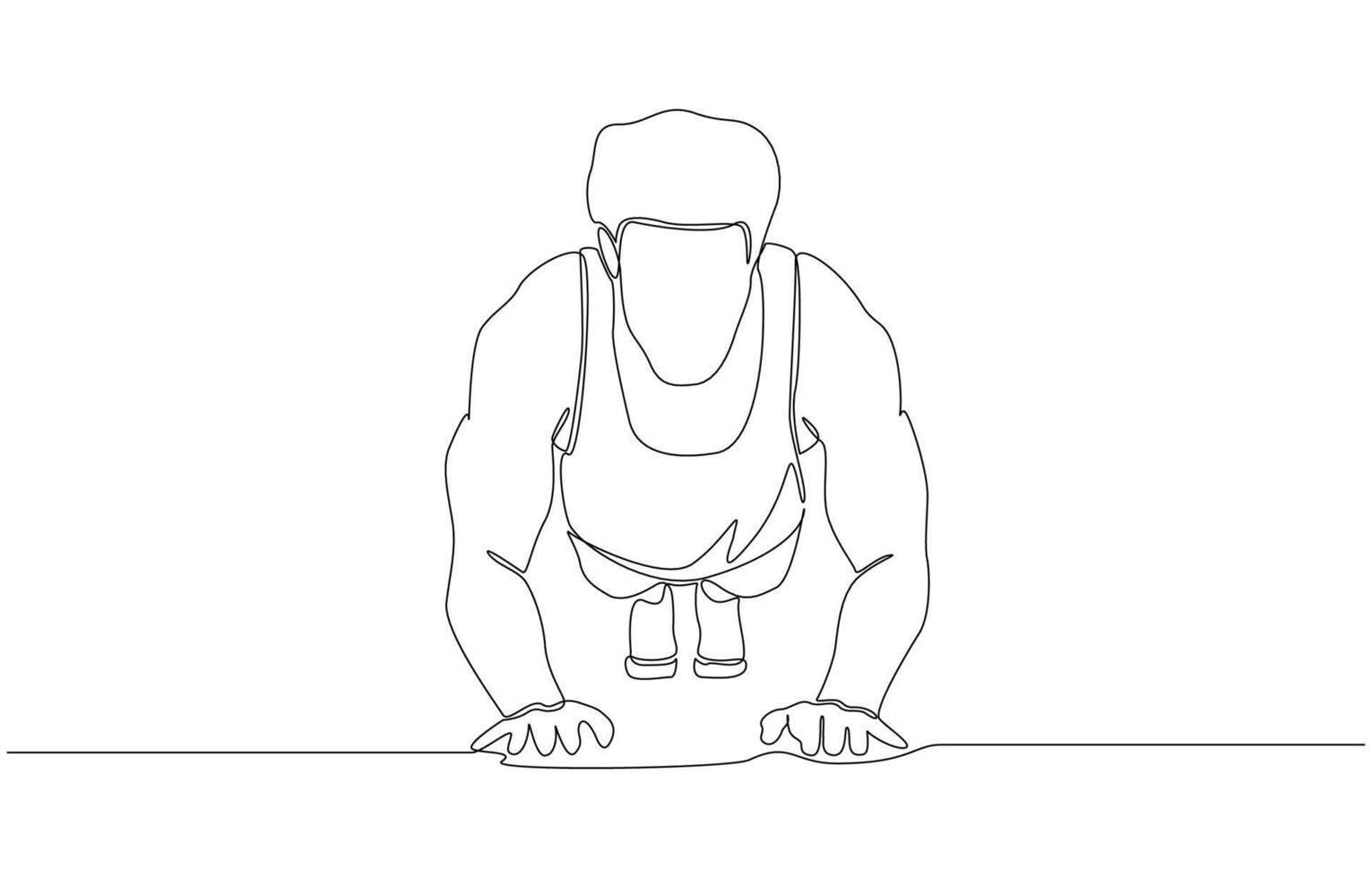 Continuous One Line Drawing Of Man Doing Plank Exercise From Front View Fitness Training