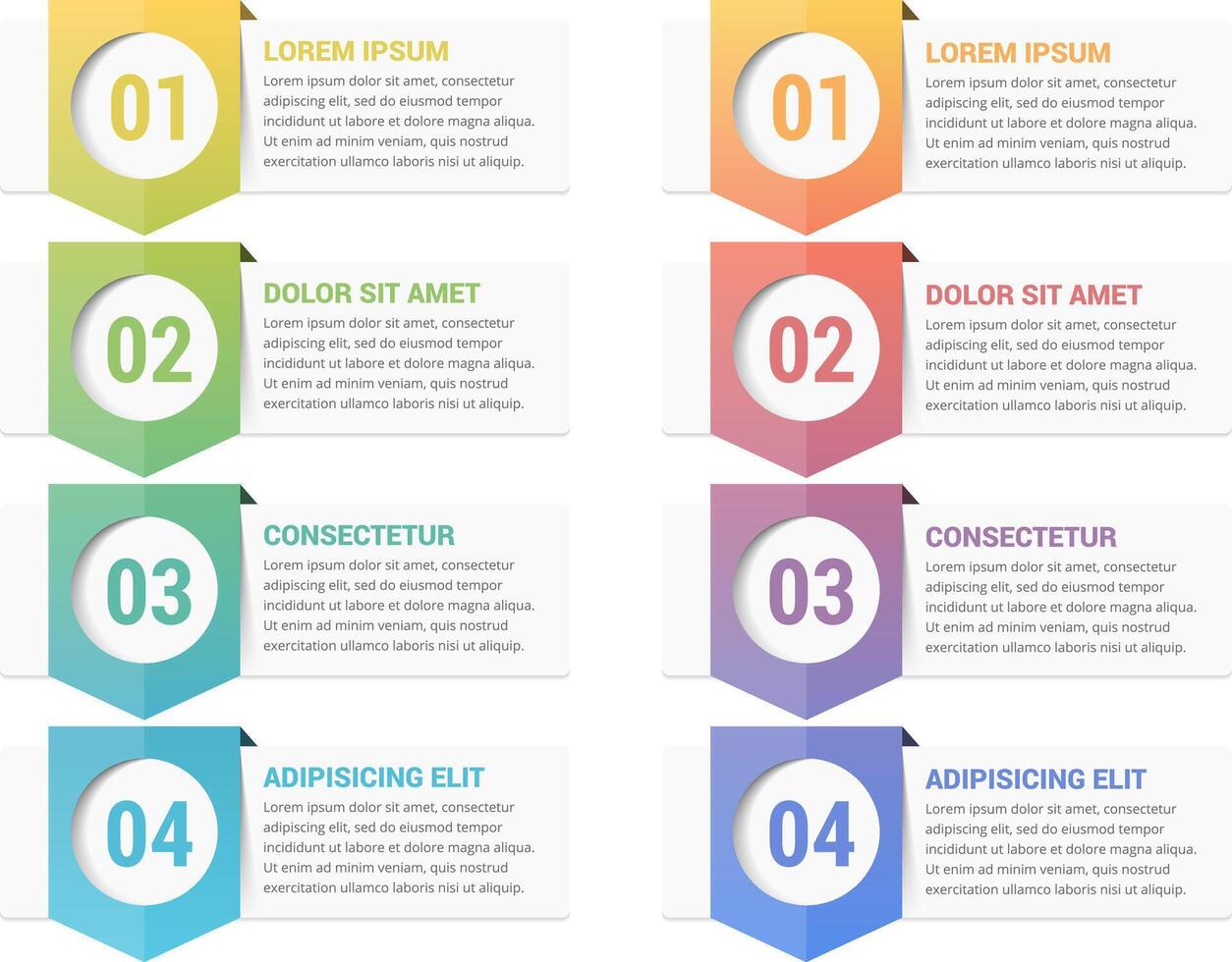 Infographic template with four vertical arrows, process, workflow ...