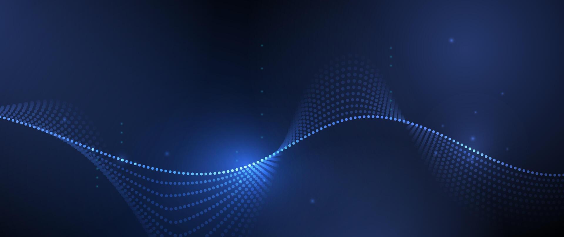Abstract Wave Flow Line Motion Pattern And Particle Dot On Dark Blue