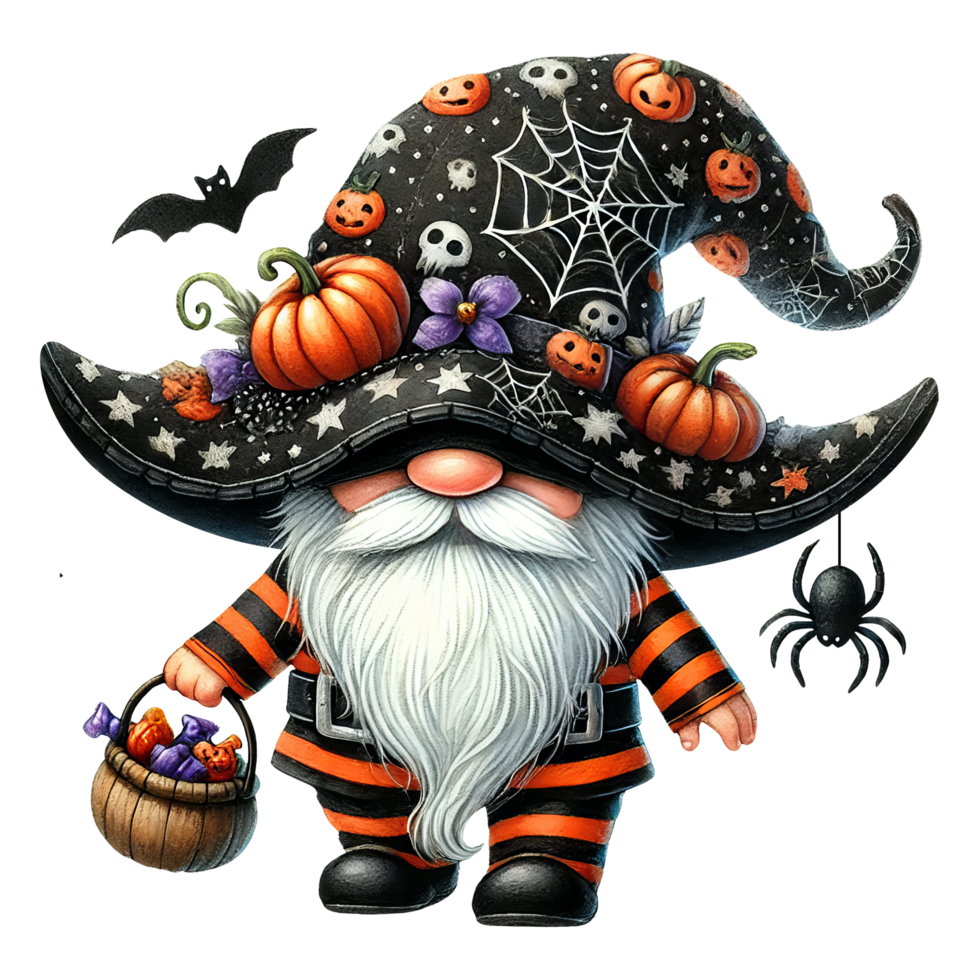 Halloween Gnome with Pumpkin Hat and Candy Bucket 52988729 PNG