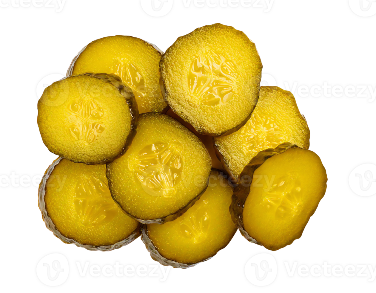 recién rebanado amarillo pepinillos arreglado en un ordenado pila para culinario deleitar ...