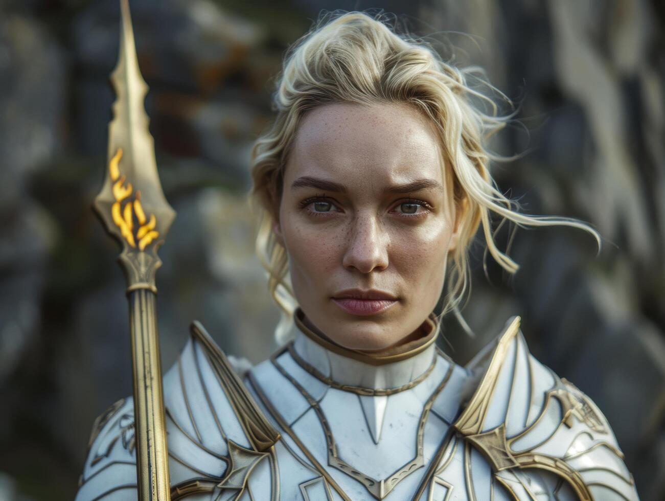 Fierce female warrior in ornate armor 52990855 Stock Photo at Vecteezy