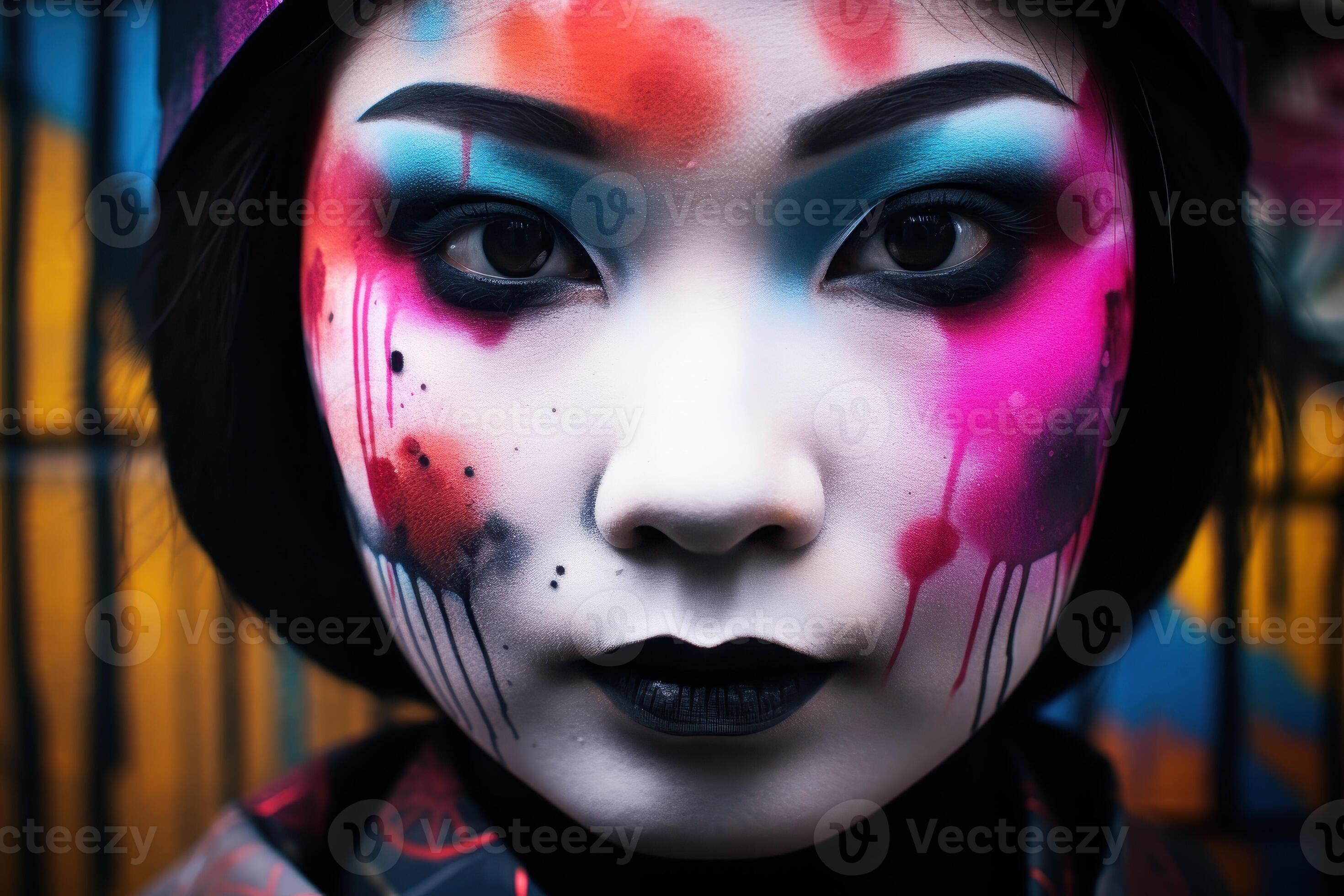 dramatic face makeup with vibrant colors 52996092 Stock Photo at Vecteezy