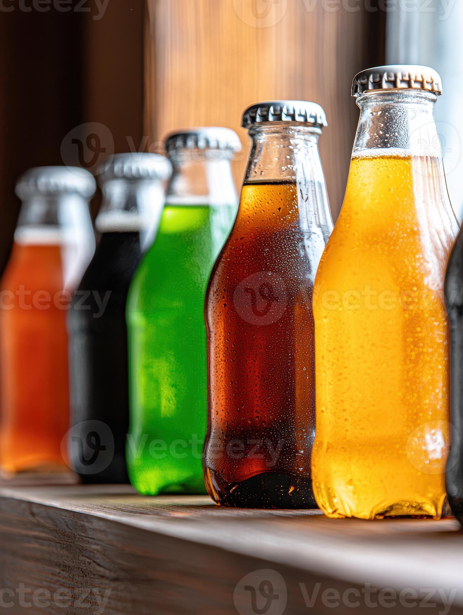Assortment of colorful soft drinks in glass bottles 53004502 Stock Photo at Vecteezy